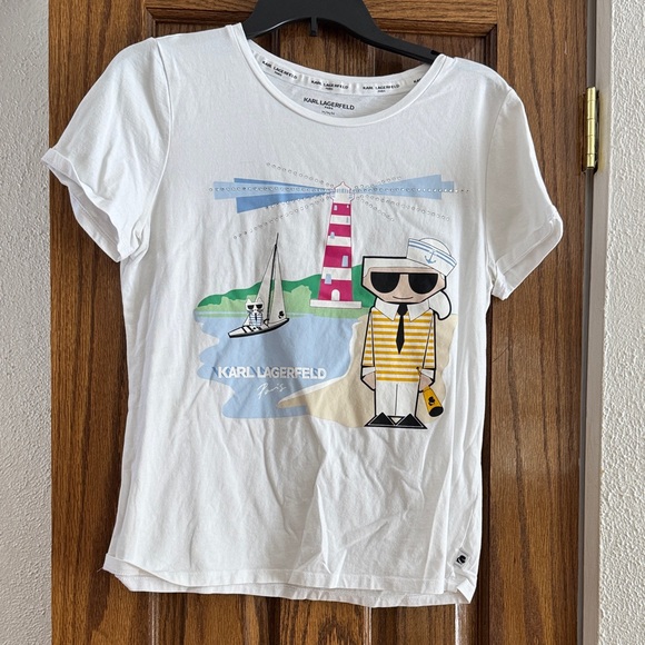 Karl Lagerfeld | Tops | Karl Lagerfeld White Graphic Tshirt | Poshmark